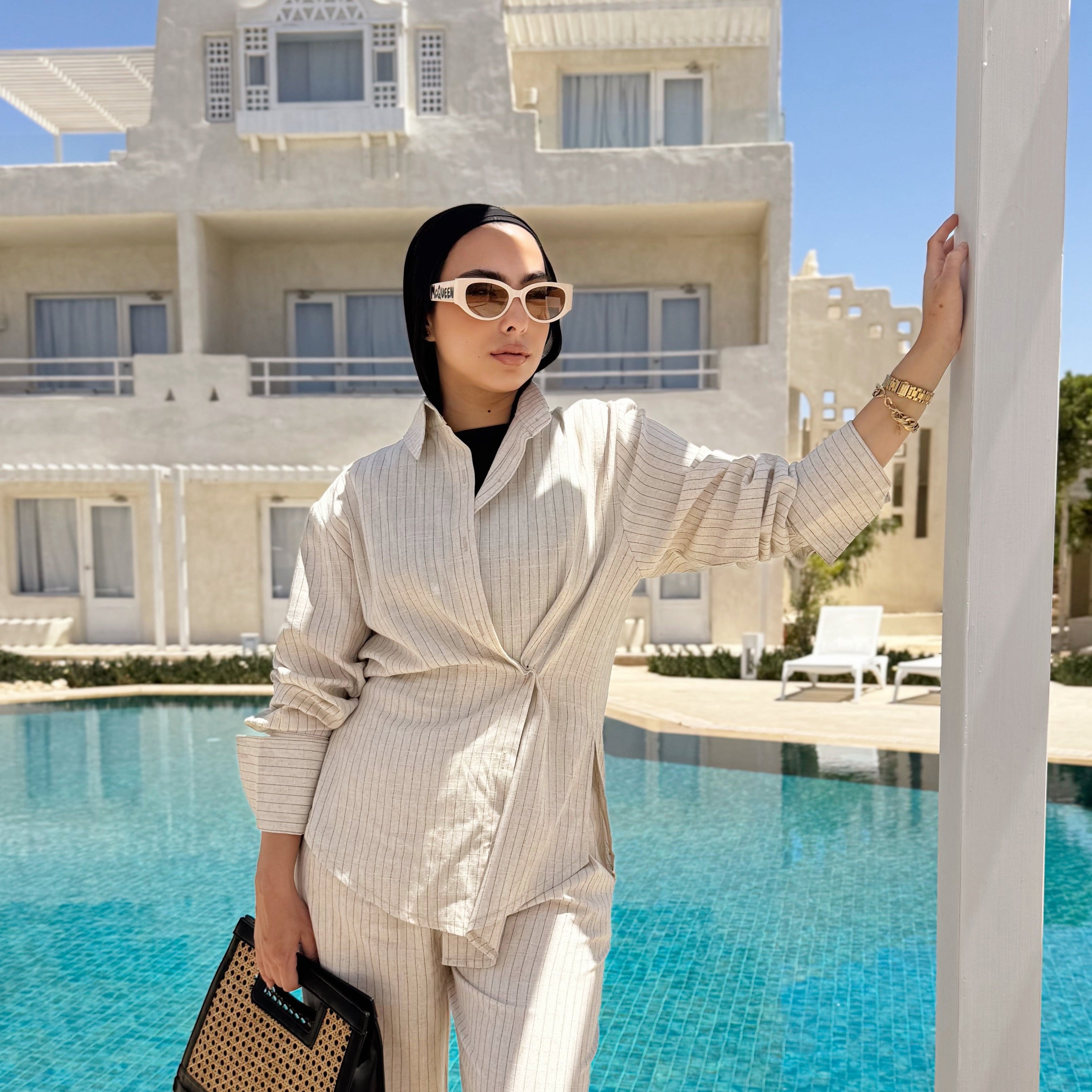 Pinstripe Linen Set – Safa ghaly